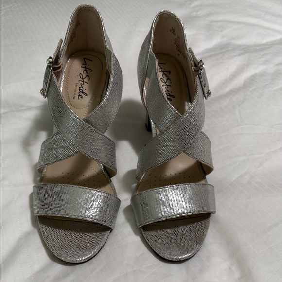 Life Stride | Shoes | Silver Heels With Strappy Design | Poshmark